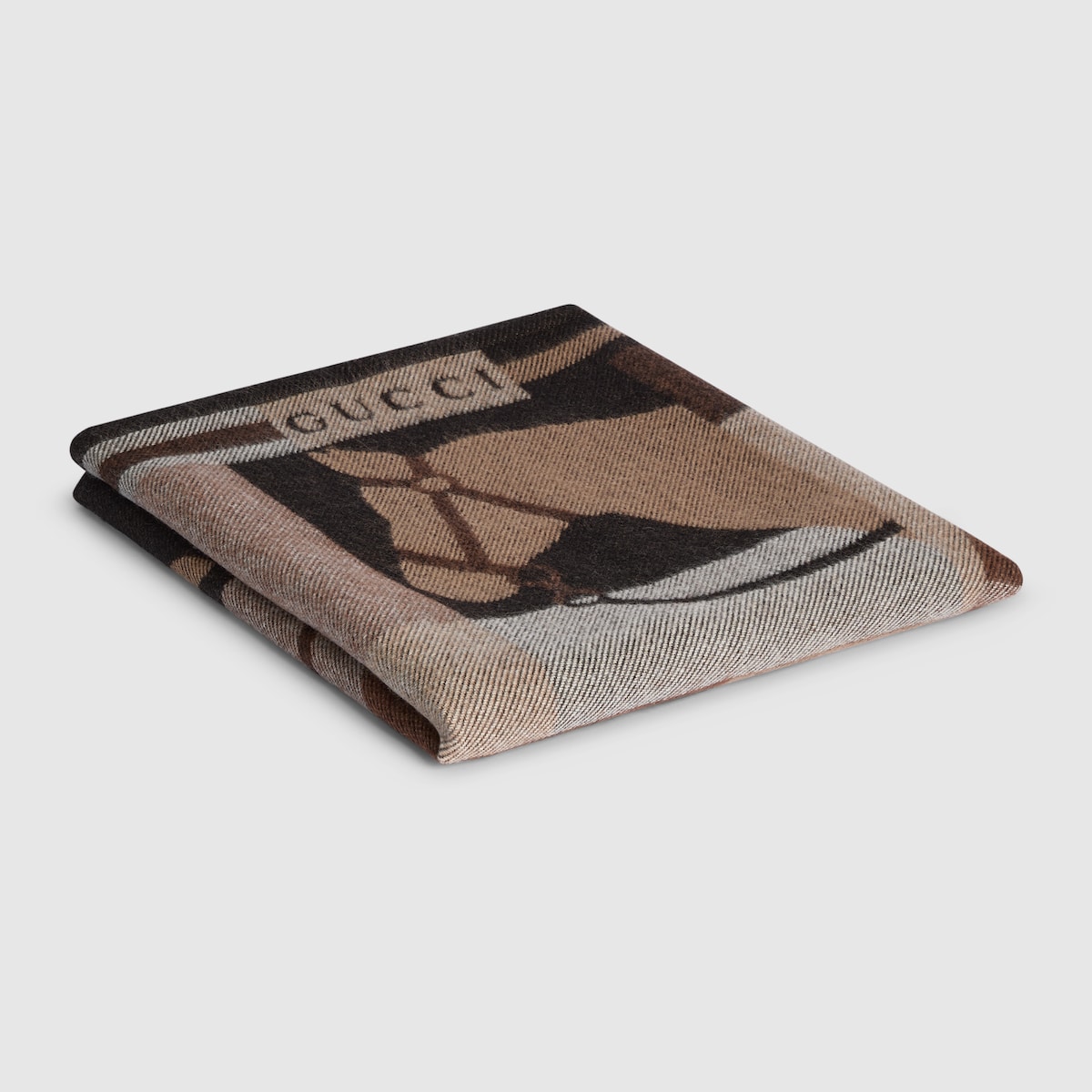 Wool and cashmere jacquard blanket in brown wool | GUCCI® US