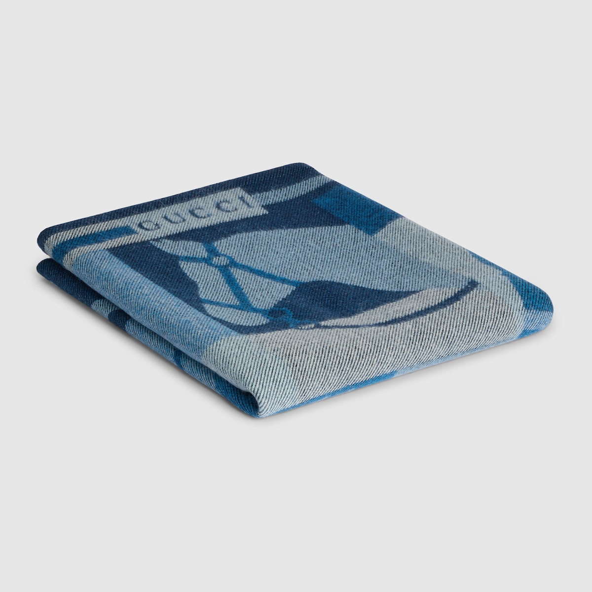 Wool and cashmere jacquard blanket in blue wool | GUCCI® US
