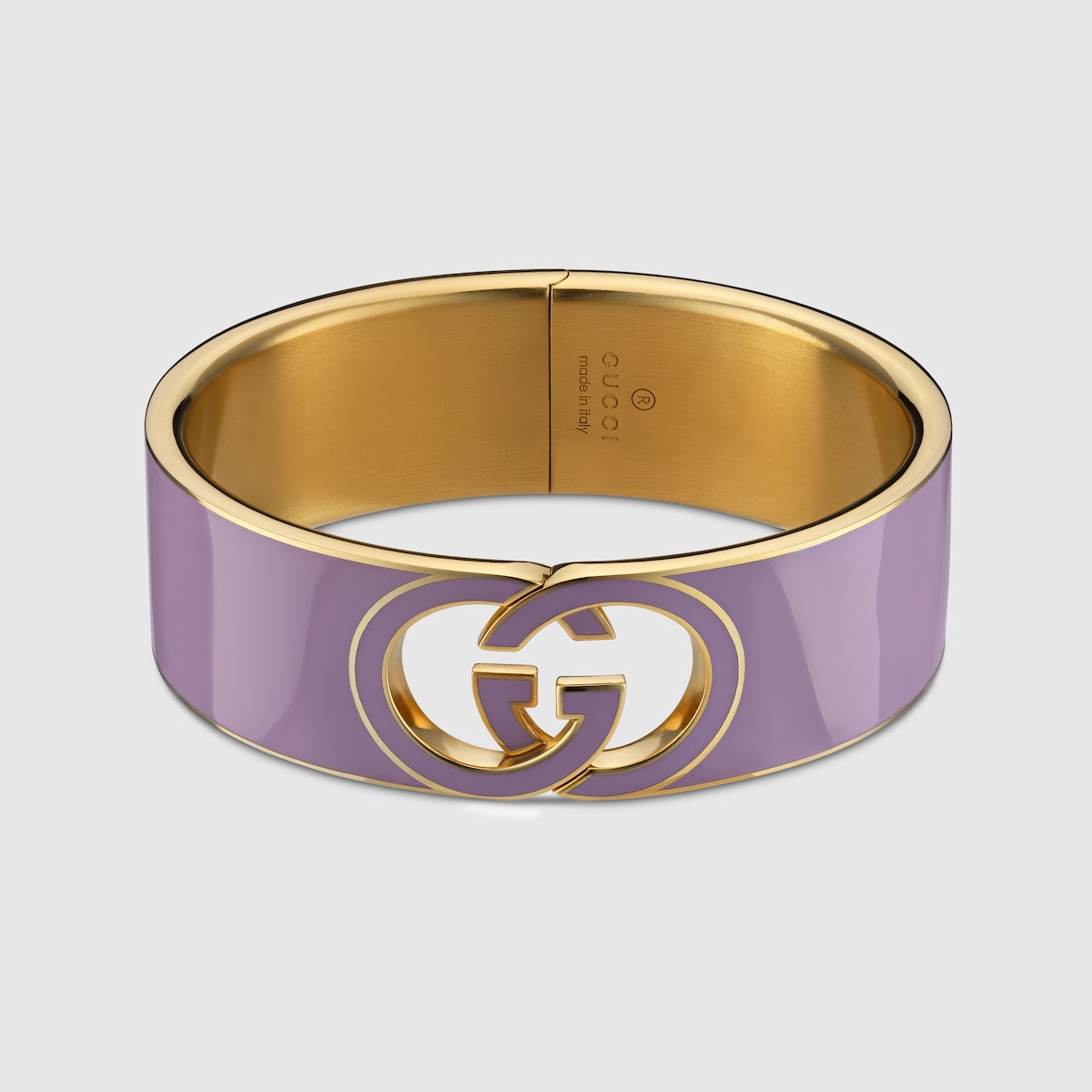 Gucci Interlocking enamel cuff bracelet in yellow gold-toned brass ...