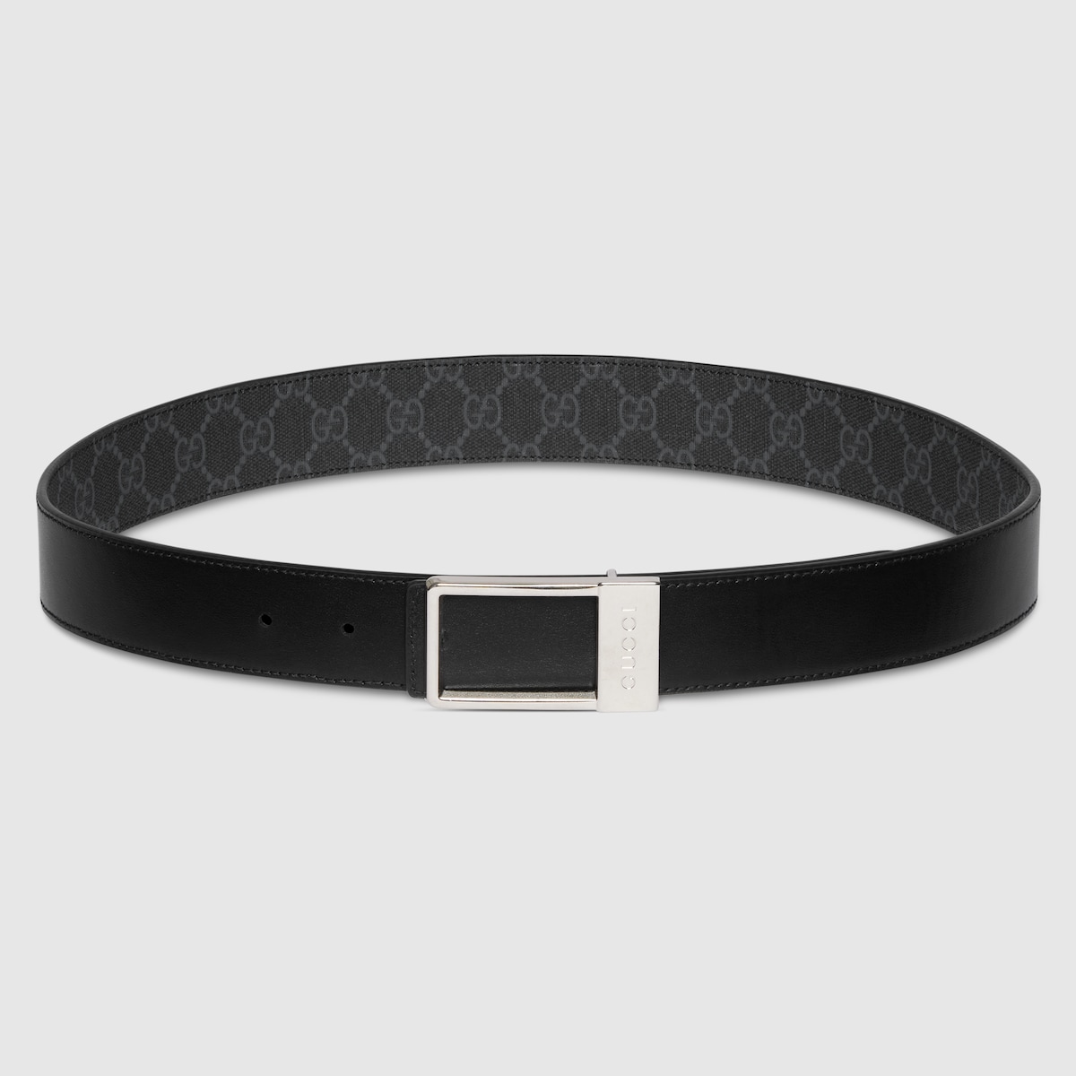 Reversible belt with rectangular buckle in black GG Supreme and leather ...