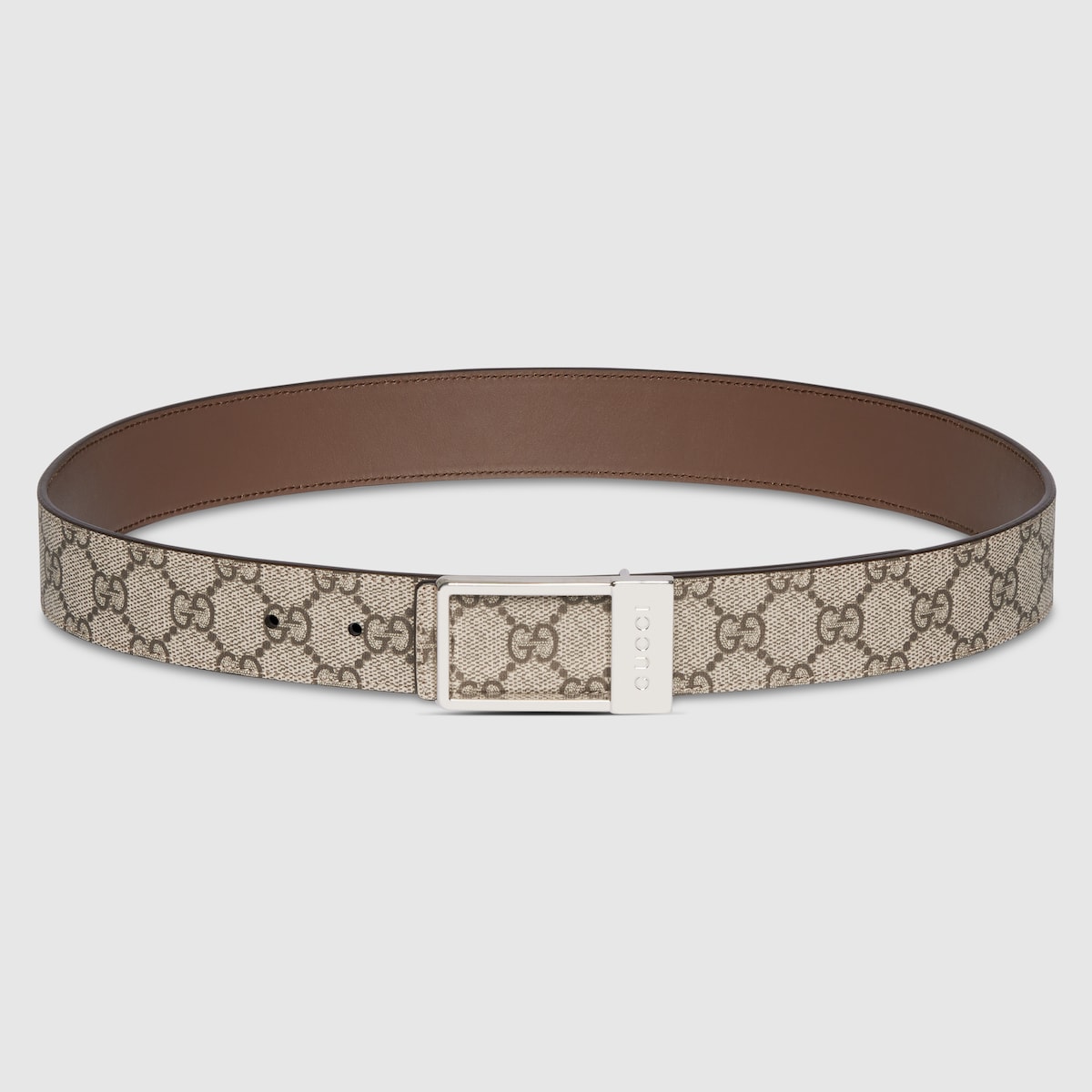 Reversible belt with rectangular buckle in beige GG Supreme and brown ...