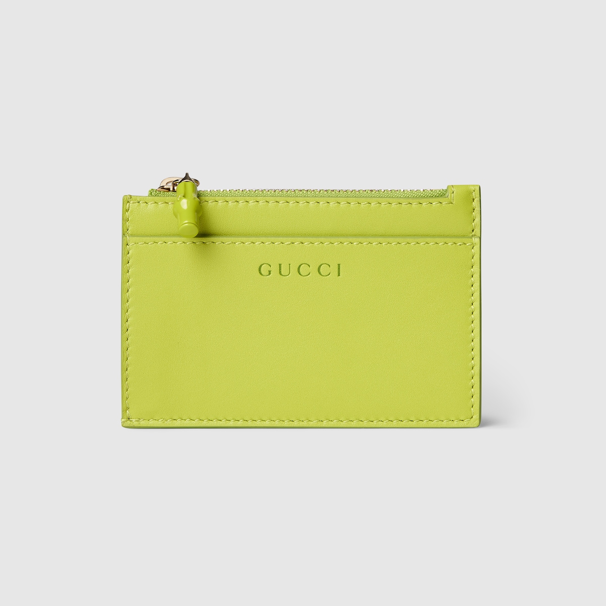 Card case with bamboo in bright green leather | GUCCI® PT