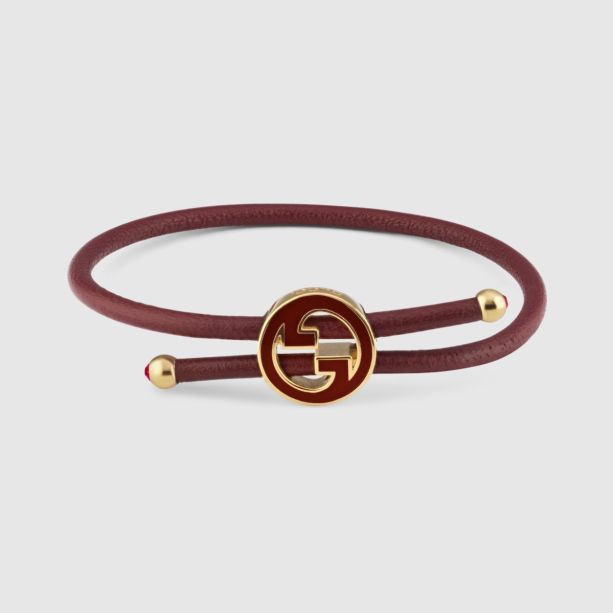 Bracelet with enamel Round Interlocking G in Rosso Ancora red leather ...
