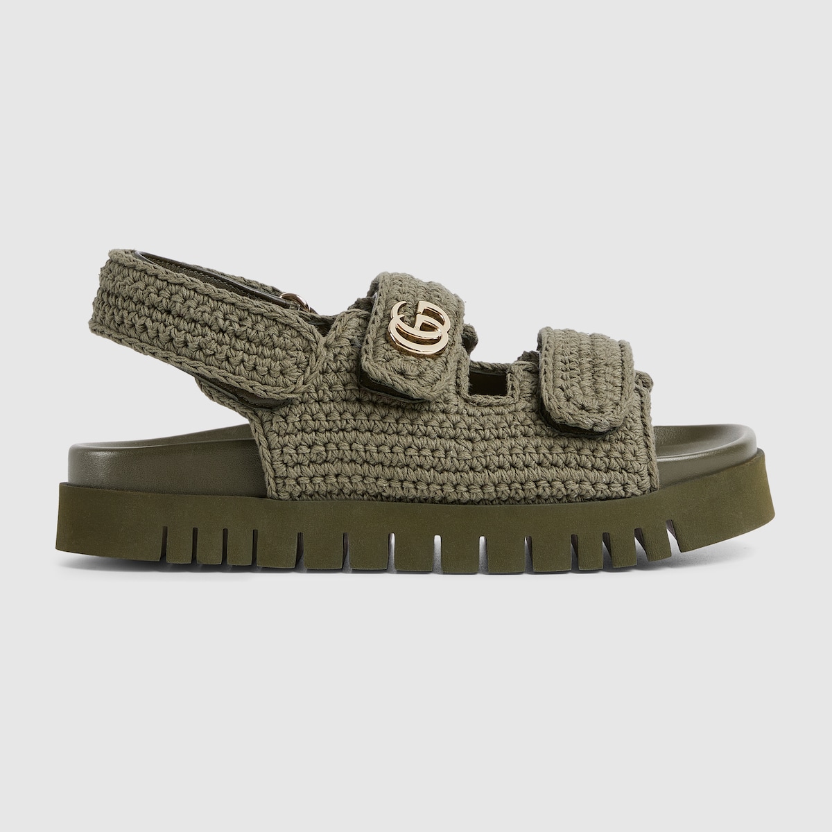 Women's sandal with Double G in dark green cotton crochet | GUCCI® US