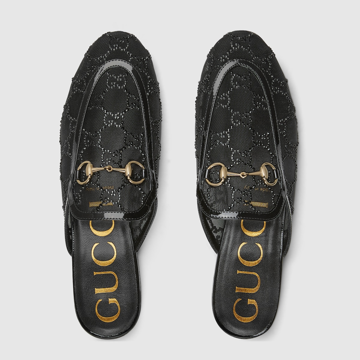 Women's GG crystal Princetown slipper in black GG mesh with crystals ...