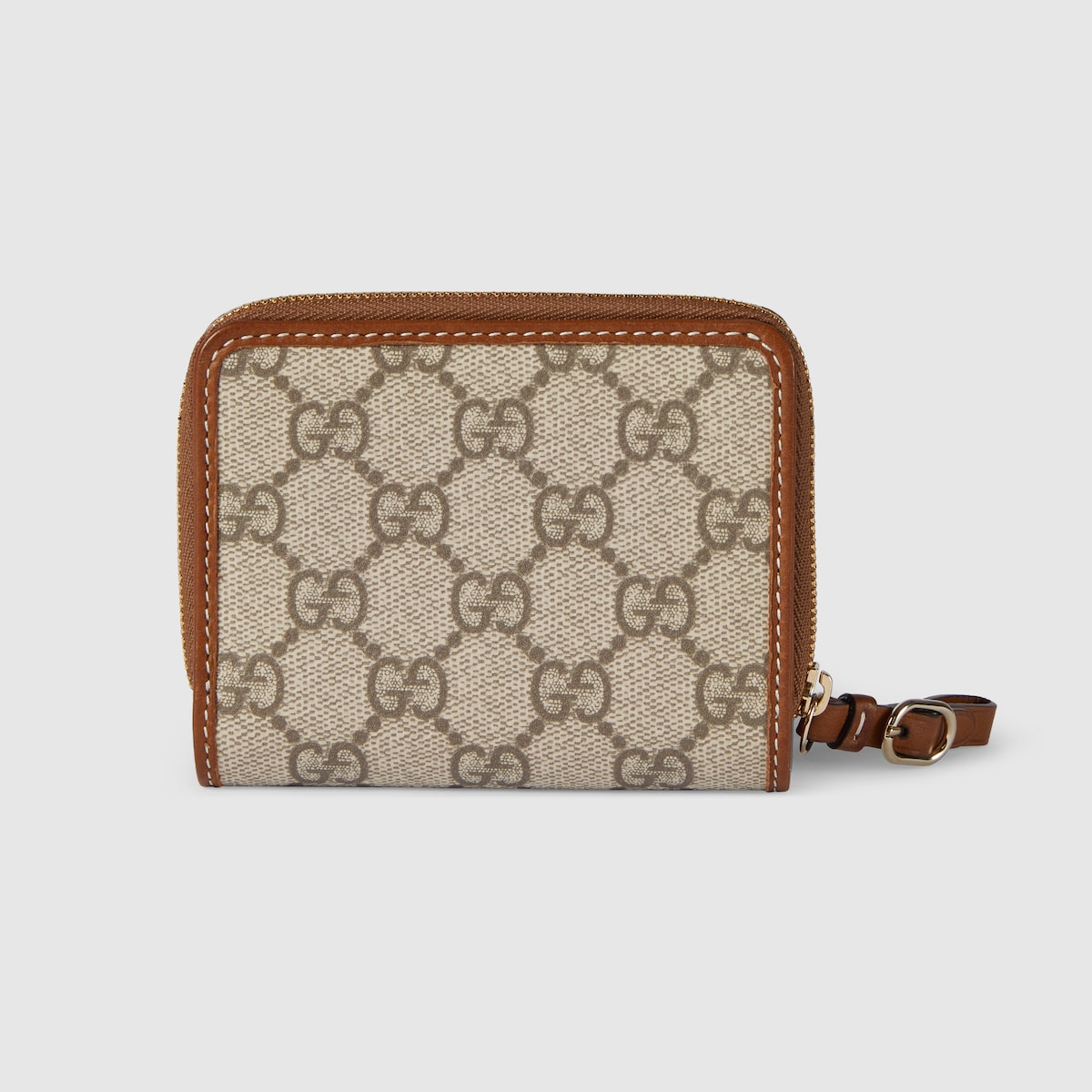 GG Emblem zip mini wallet in beige and dark brown fabric | GUCCI® UK