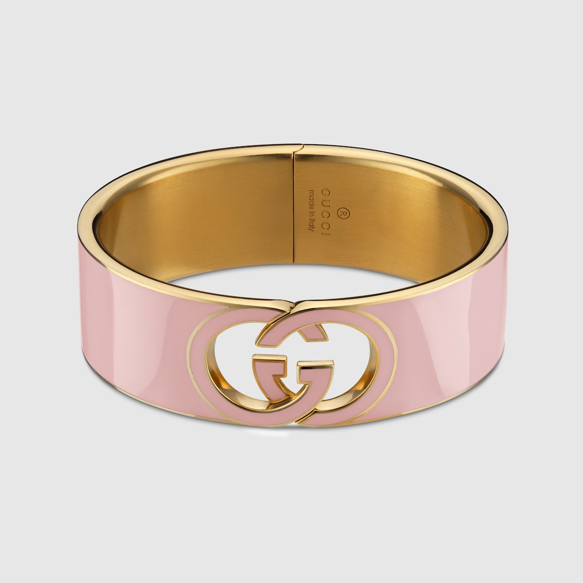 Gucci Interlocking enamel cuff bracelet in yellow gold-toned brass ...