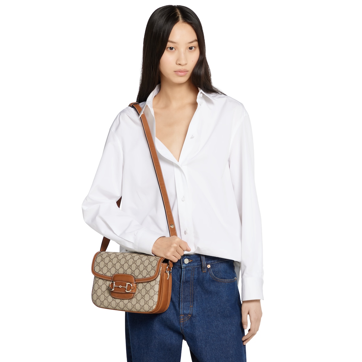 Gucci Horsebit 1955 Soft medium shoulder bag in beige and dark brown ...