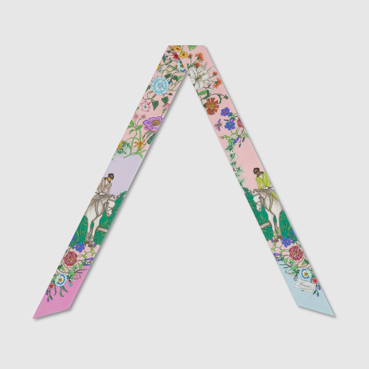 Printed silk twill ribbon in light blue and pink | GUCCI® US