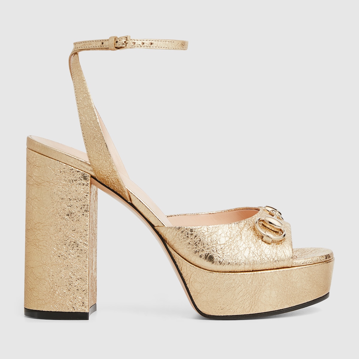 Women's Horsebit platform sandal in platinum metallic leather | GUCCI® US