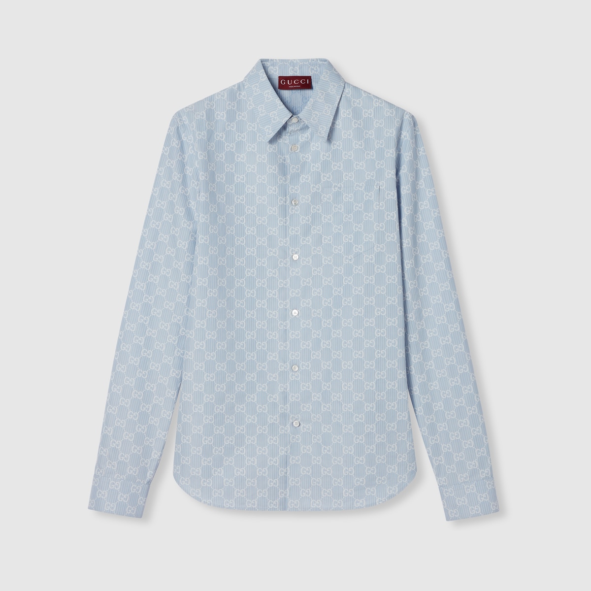 Striped GG cotton jacquard shirt in light blue | GUCCI® US