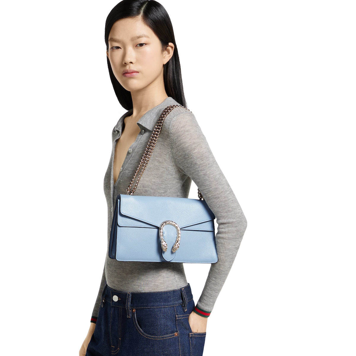 Dionysus medium shoulder bag in light blue leather | GUCCI® UK
