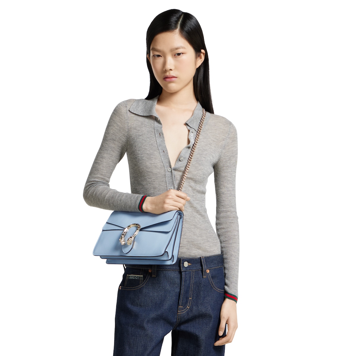 Dionysus medium shoulder bag in light blue leather | GUCCI® UK
