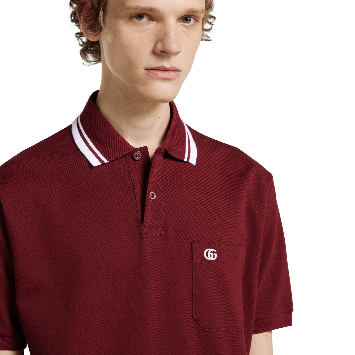 Cotton piquet polo shirt with embroidery in Rosso Ancora red | GUCCI® US