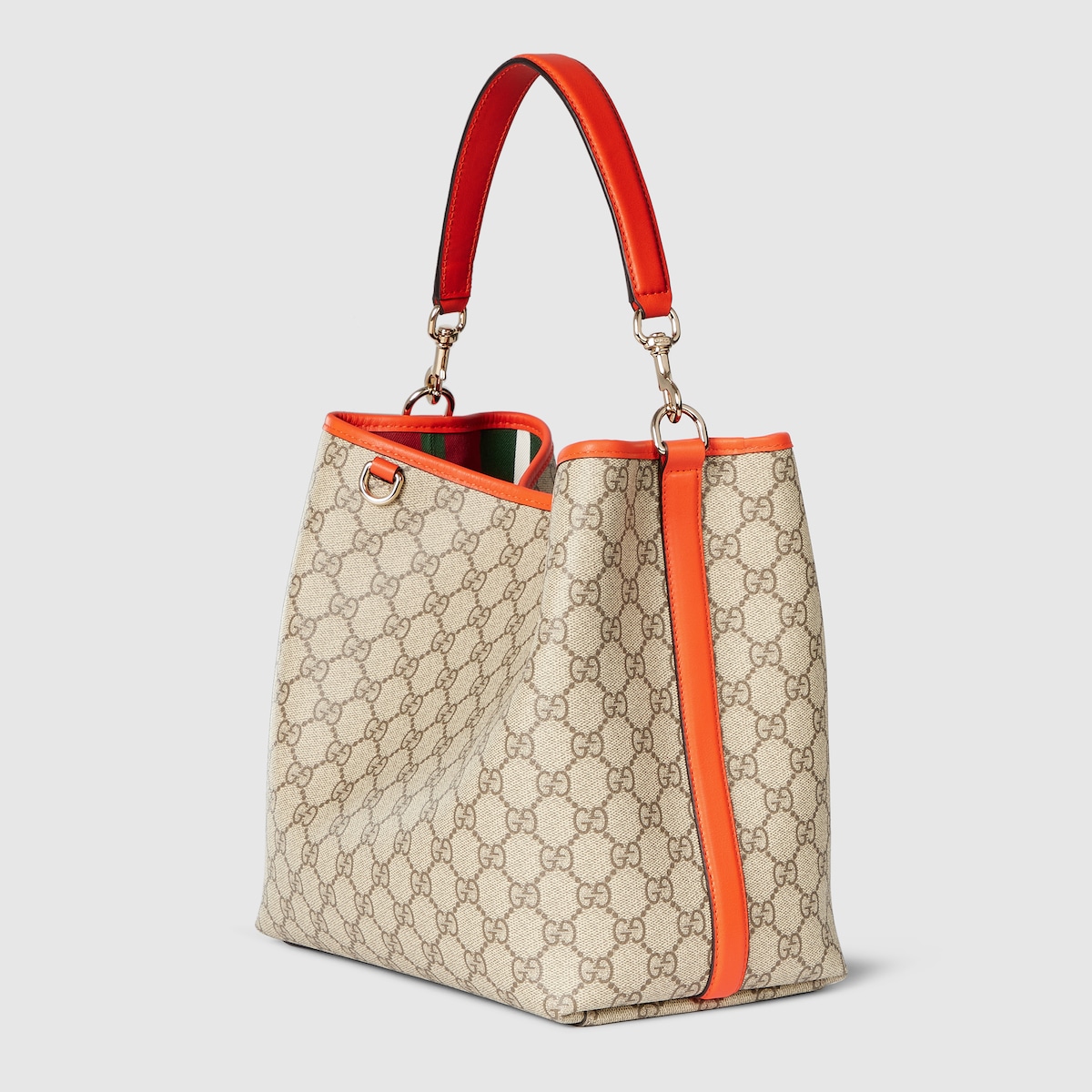 GG Emblem medium bucket bag in beige and brown GG fabric | GUCCI® US
