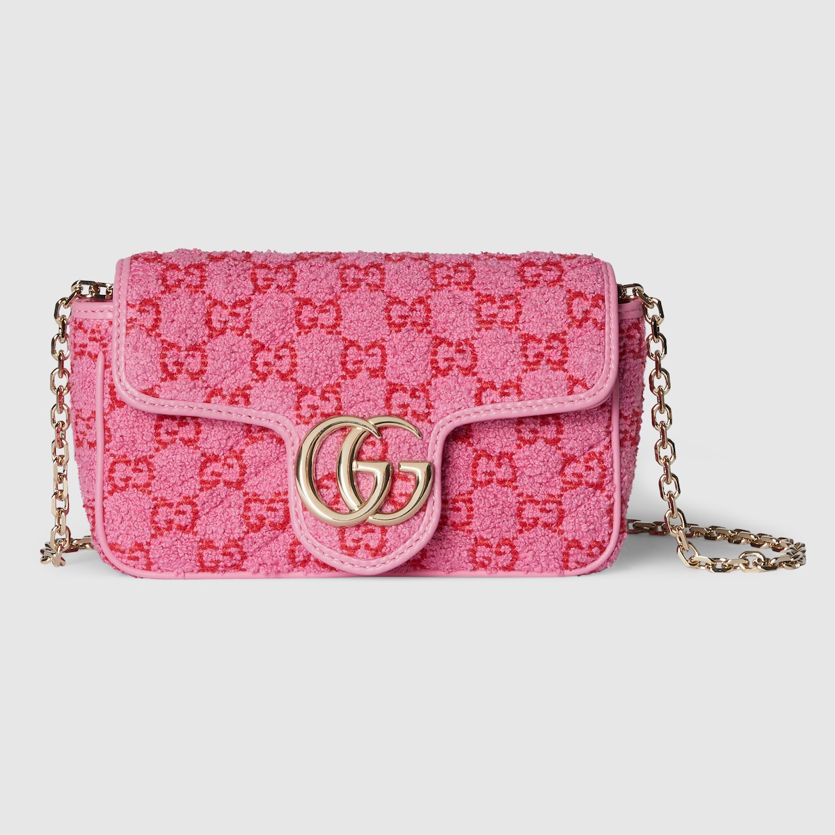 GG Marmont mini shoulder bag in pink and red GG bouclé | GUCCI® Australia