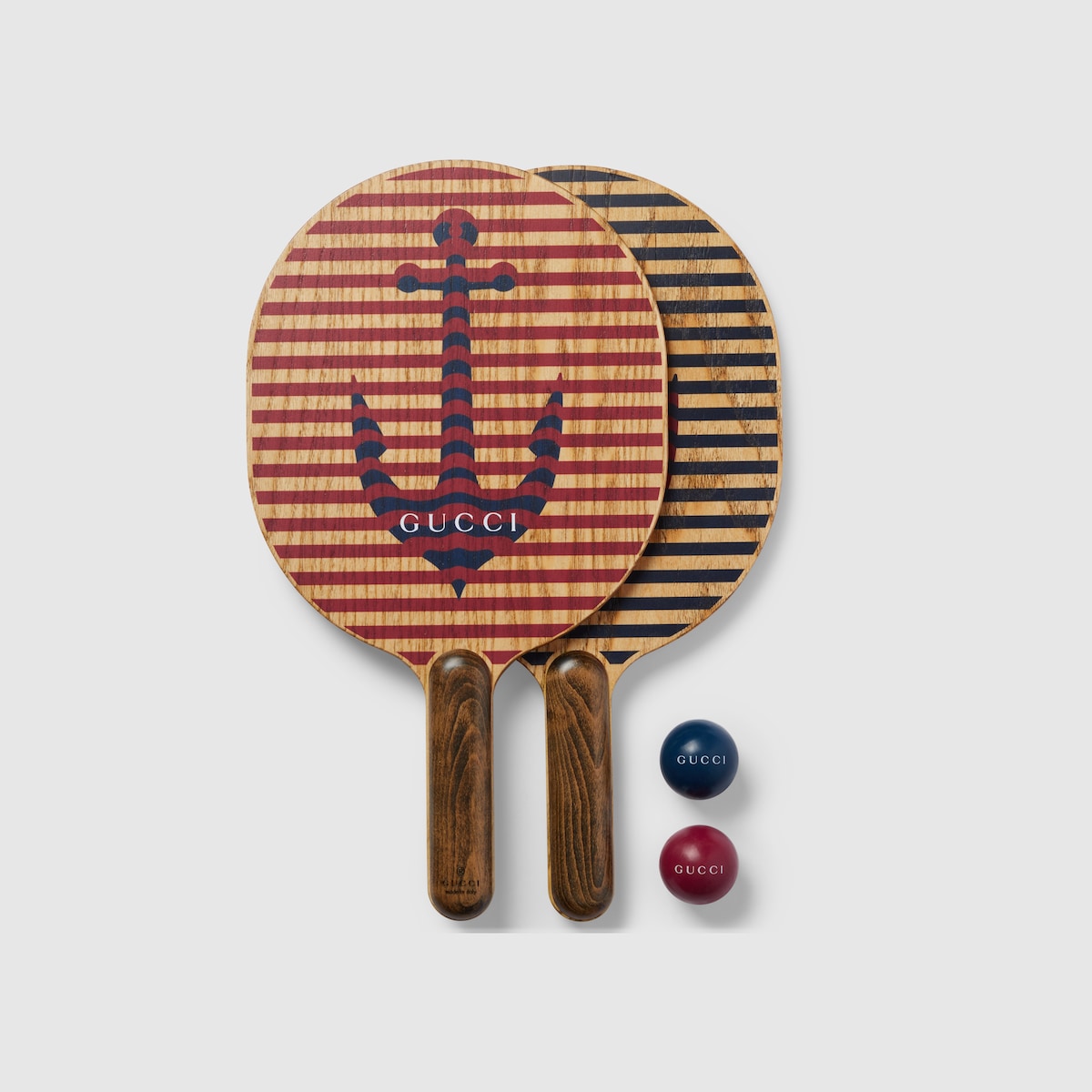 Wooden beach racket and ball set in blue and red | GUCCI® US