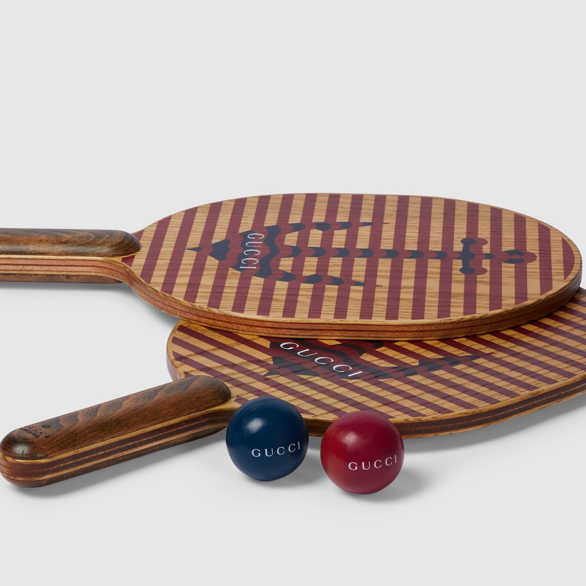 Wooden beach racket and ball set in blue and red | GUCCI® US