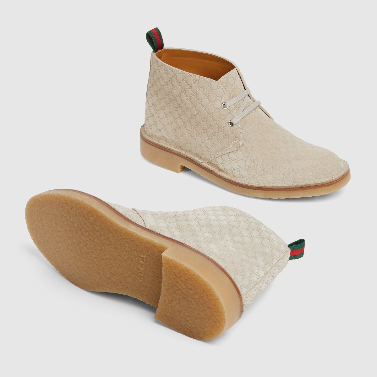 Men's ankle boot with Web in oatmeal GG suede | GUCCI® CA