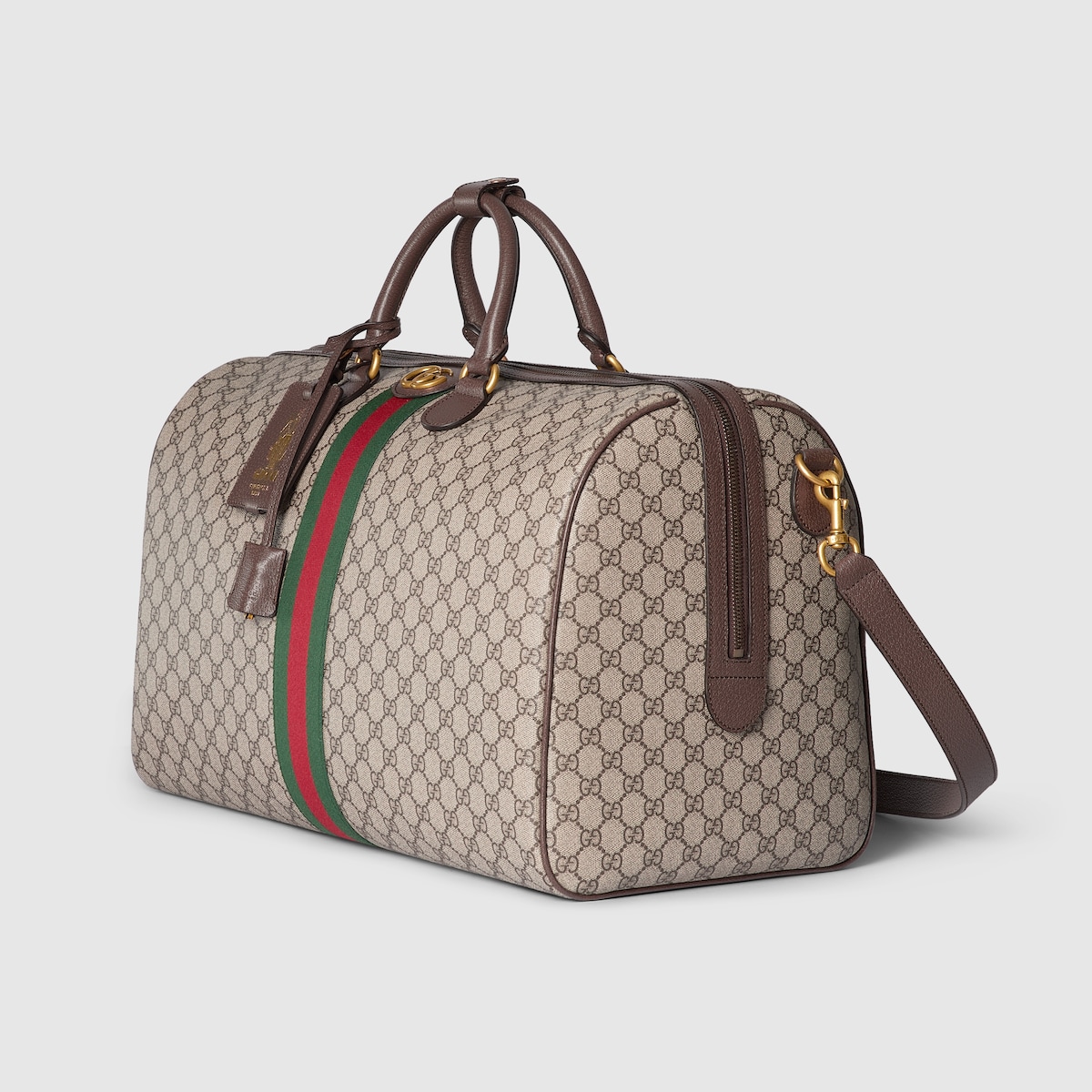 Gucci Savoy large duffle bag in beige and dark brown fabric | GUCCI® US