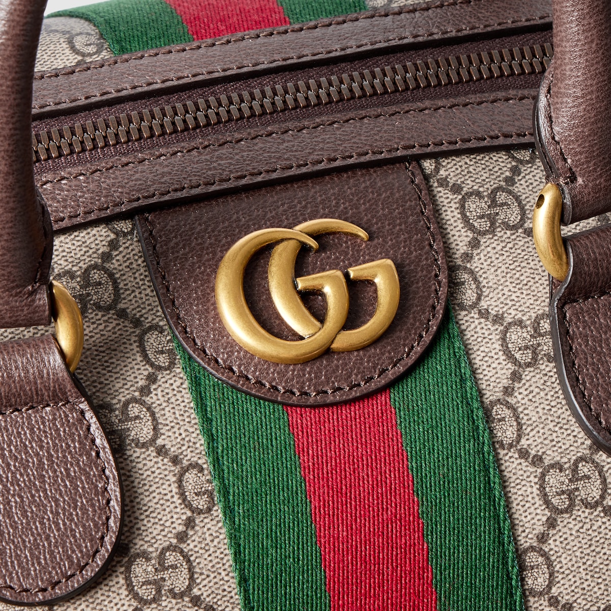 Gucci Savoy large duffle bag in beige and dark brown fabric | GUCCI® US