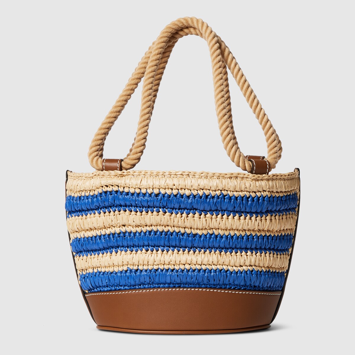 Woven mini bucket bag in blue and natural raffia effect | GUCCI® Canada