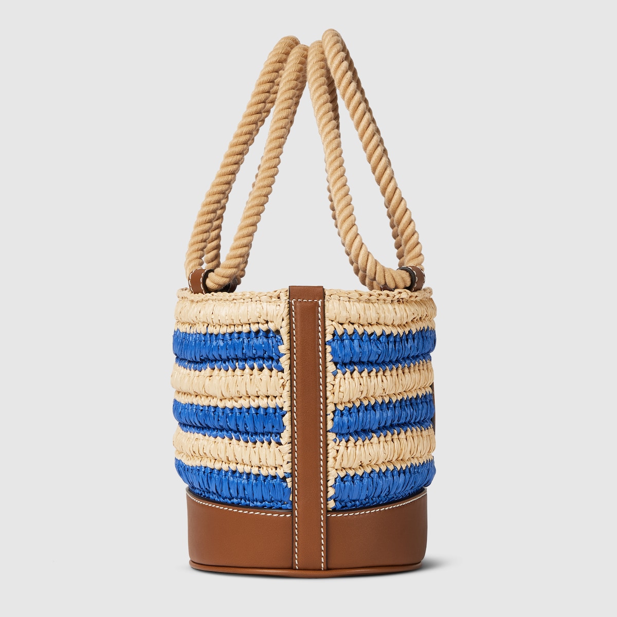 Woven mini bucket bag in blue and natural raffia effect | GUCCI® Canada