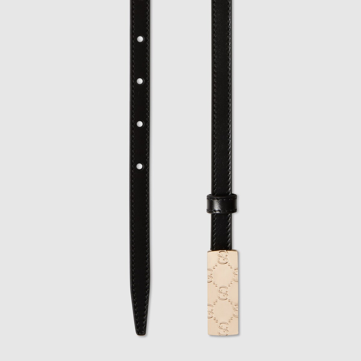 Thin belt with plaque buckle in black leather | GUCCI® CA