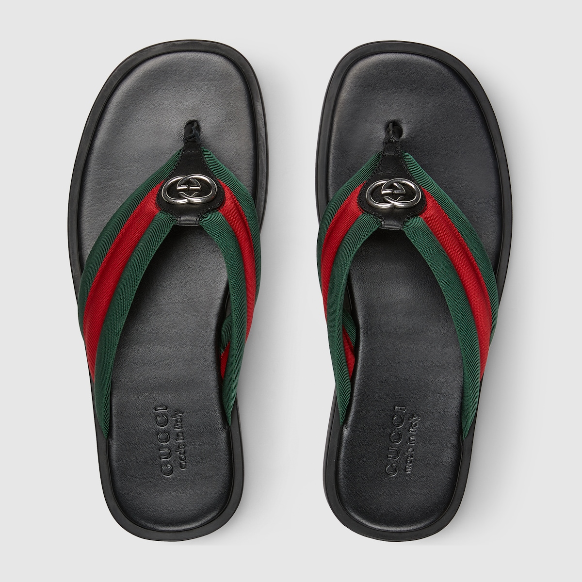 Men's thong sandal with Interlocking G in green and red nylon | GUCCI® NZ