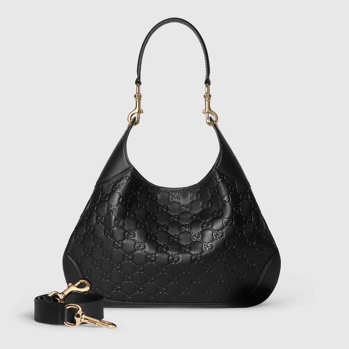 Gucci B medium shoulder bag in black GG leather | GUCCI® US