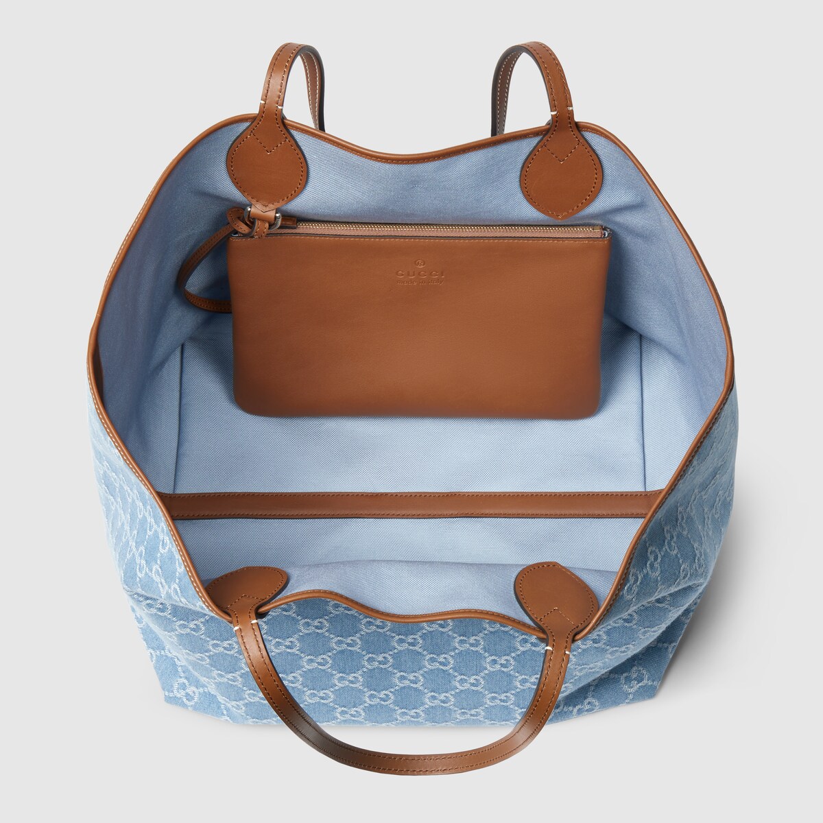 Gucci Totissima large tote bag in blue and white GG denim | GUCCI® UK