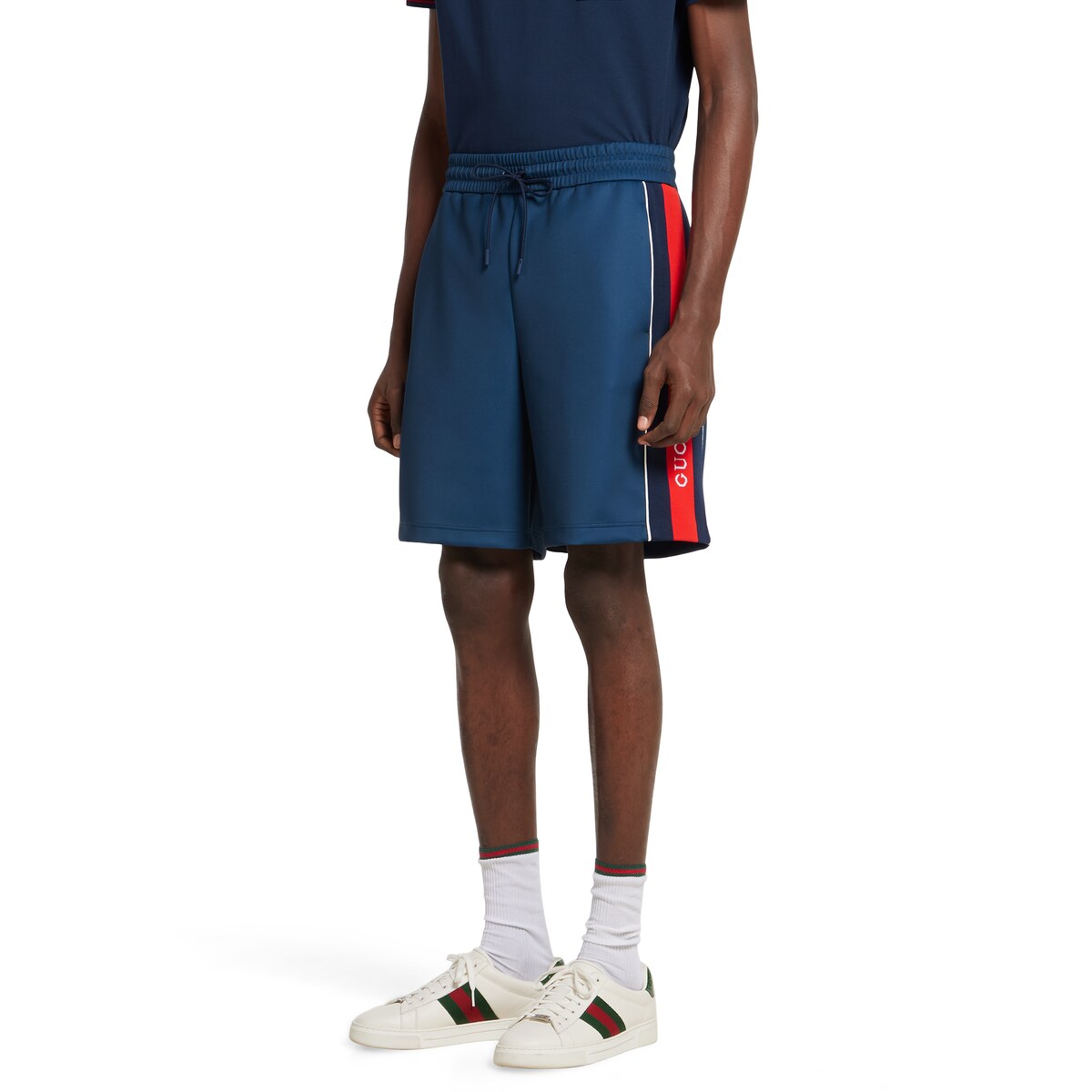 Neoprene shorts with Web in dark blue | GUCCI® US