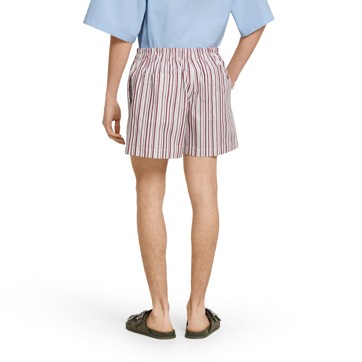 Striped cotton shorts with embroidery in white and Gucci Rosso Ancora ...