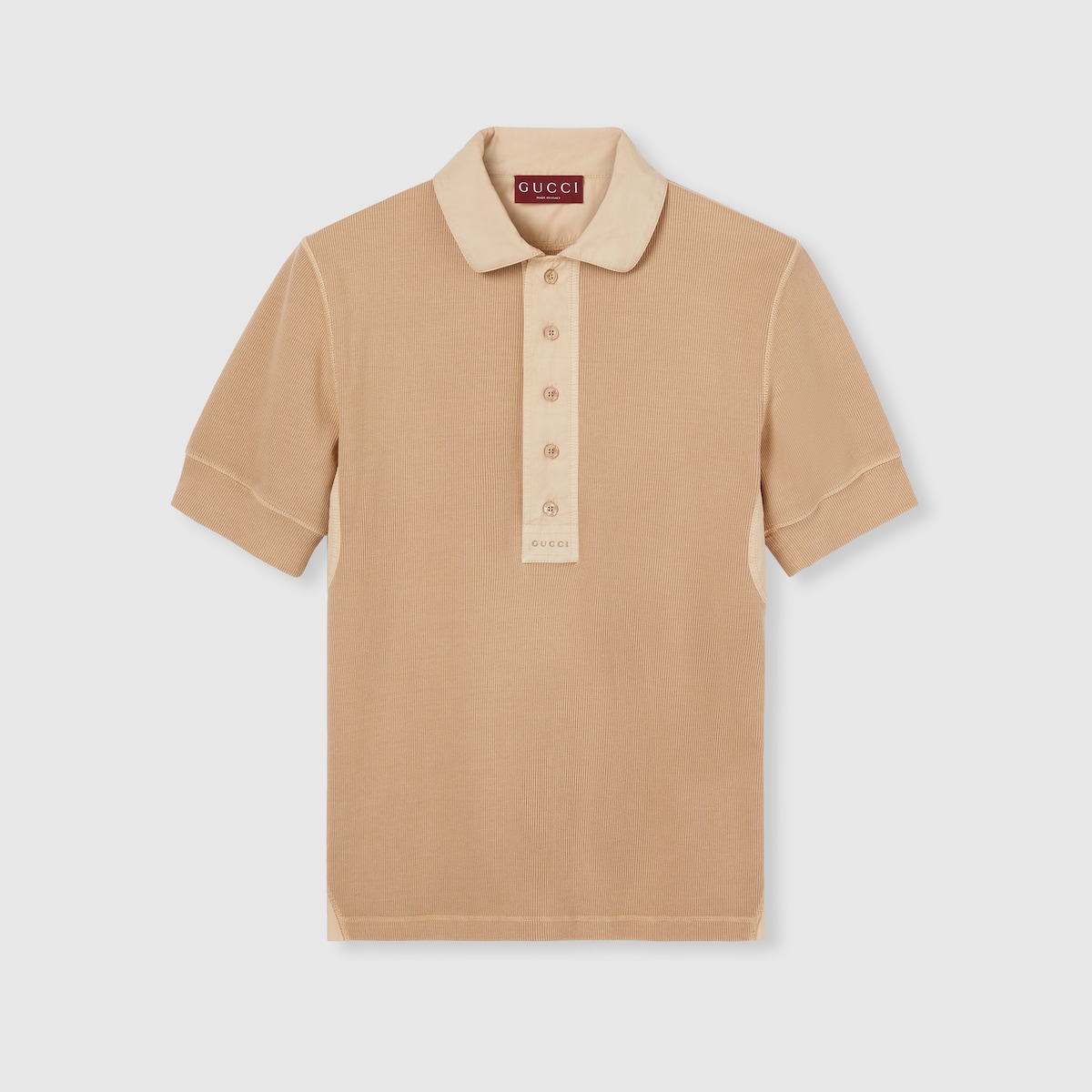 Rib cotton polo T-shirt with embroidery in beige | GUCCI® UK