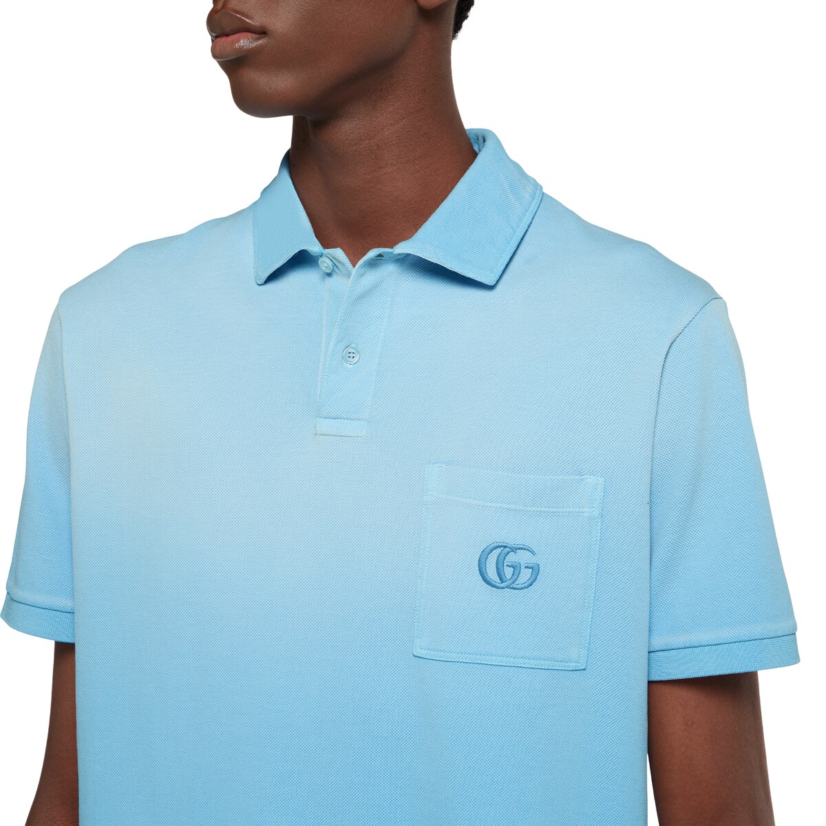 Cotton piquet polo shirt with embroidery in gradient light blue and ...