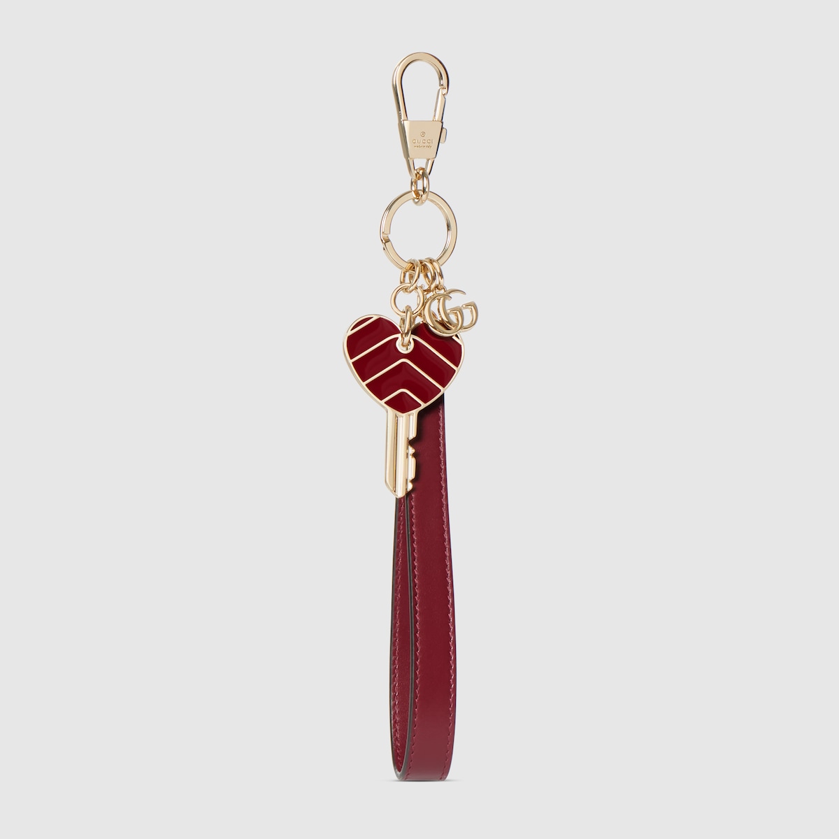 Heart-shaped keychain with strap in Rosso Ancora red leather | GUCCI® CZ