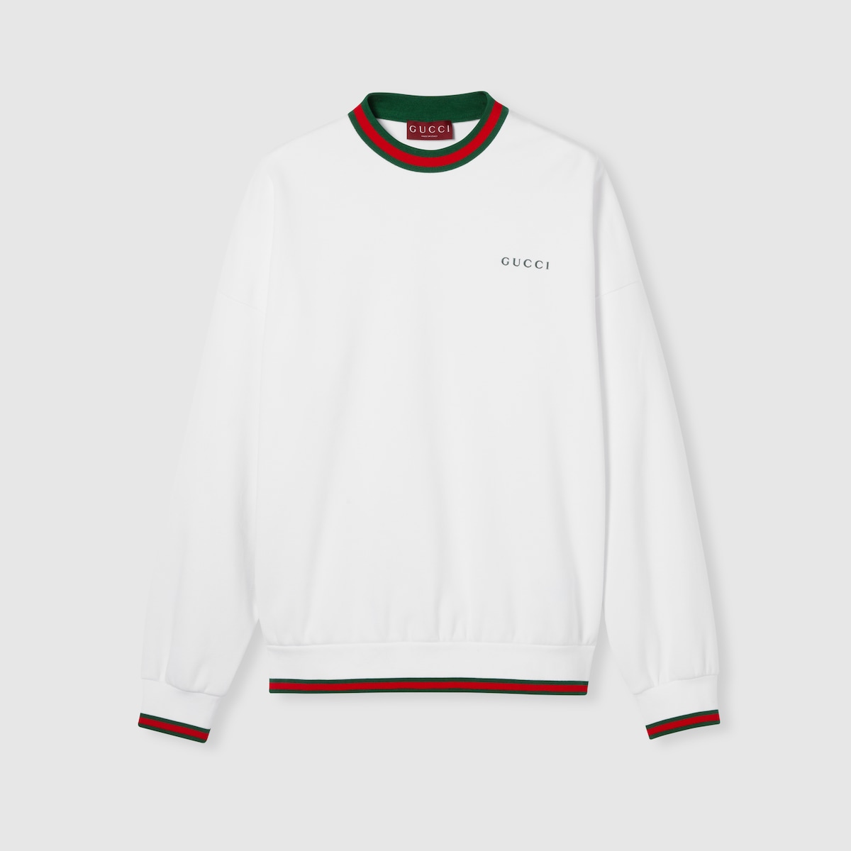 Cotton piquet sweatshirt with Web in white | GUCCI® US