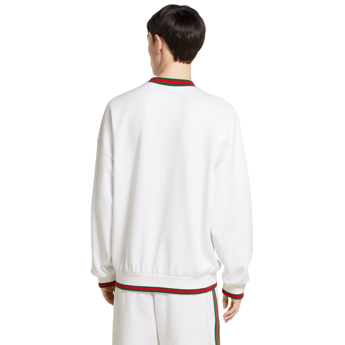 Cotton piquet sweatshirt with Web in white | GUCCI® US