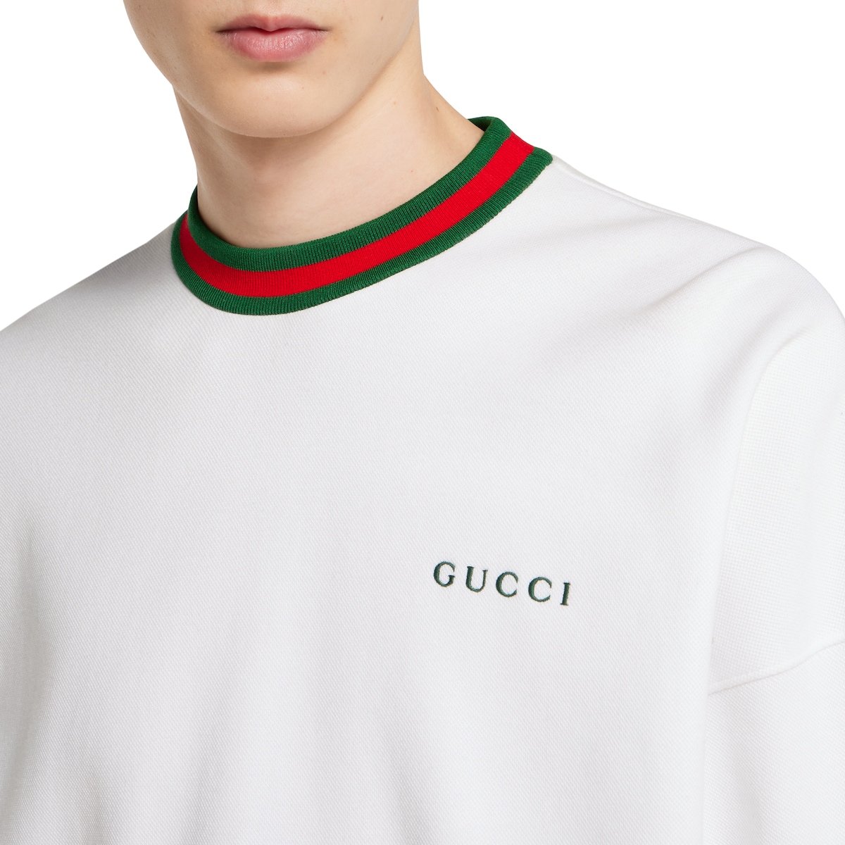 Cotton piquet sweatshirt with Web in white | GUCCI® US