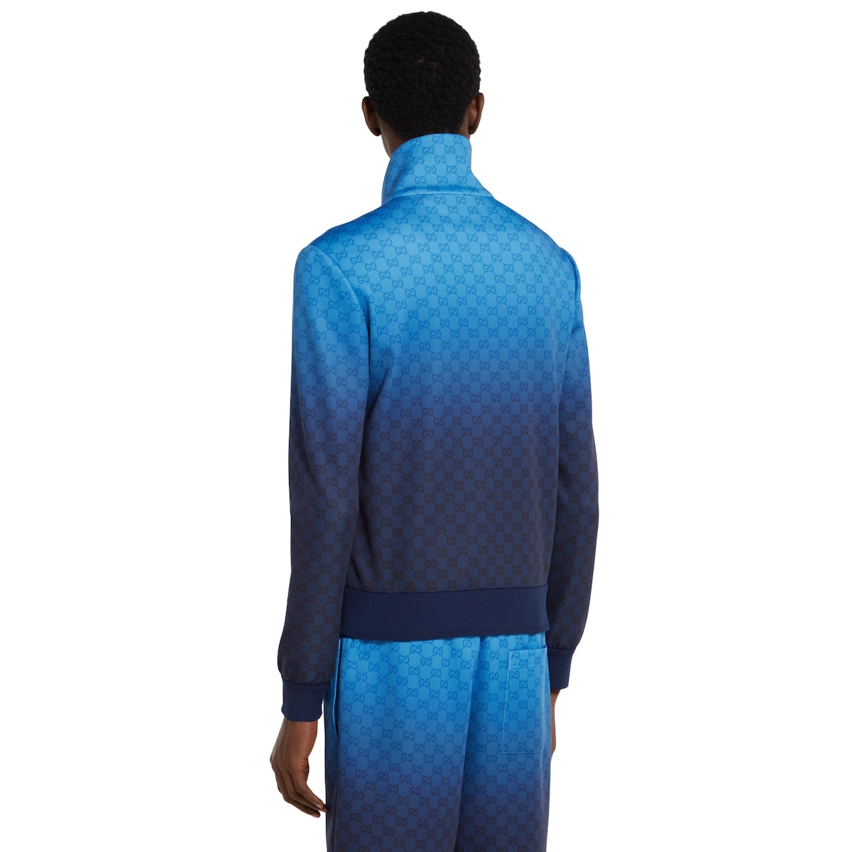 Printed neoprene zip jacket in gradient blue and dark blue | GUCCI® ZA