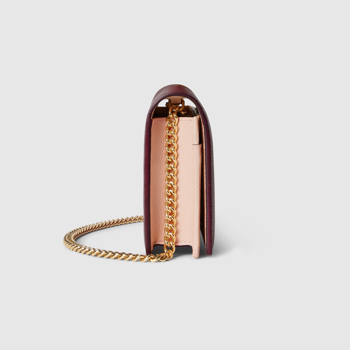 GG Marmont wallet on chain in Rosso Ancora red and pink leather | GUCCI® US