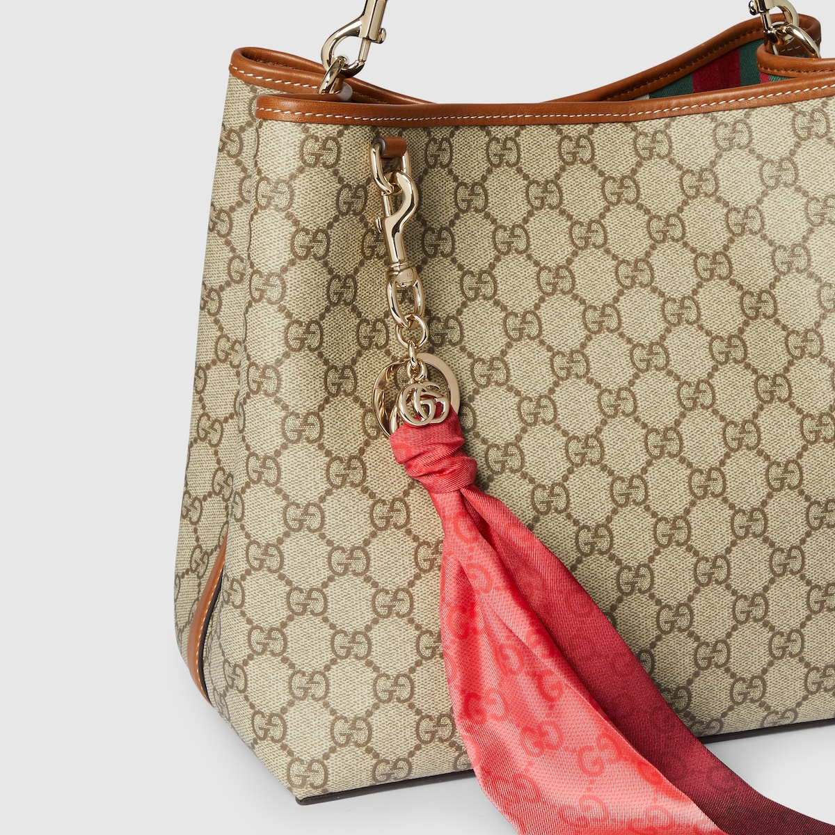 Keychain with GG silk in Rosso Ancora red silk | GUCCI® SG