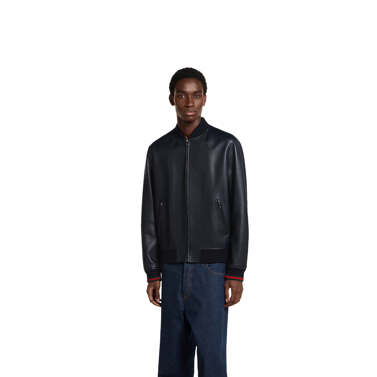 Nappa leather zip jacket in navy | GUCCI® UK