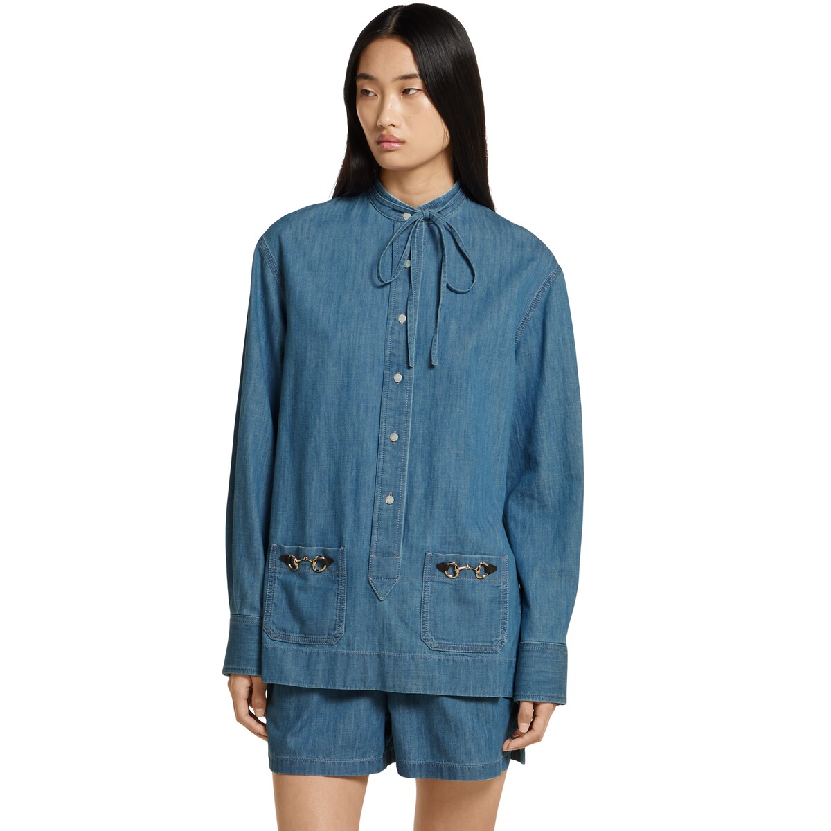 Camicia in denim con Morsetto in celeste | GUCCI® IT