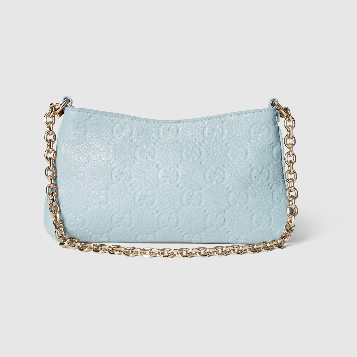 GG Emblem small shoulder bag in light blue leather | GUCCI® US