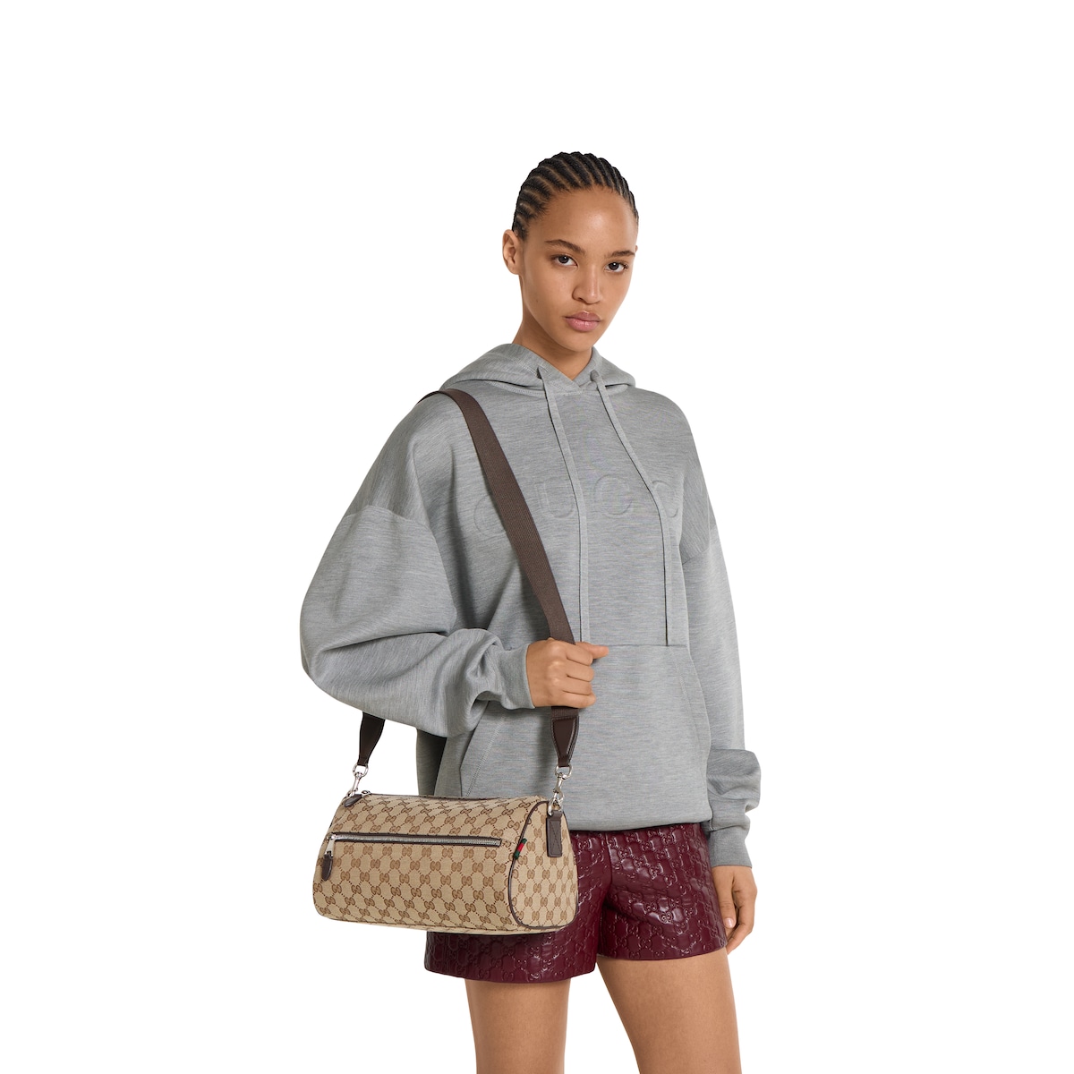 GG canvas small cylinder bag in beige and brown GG canvas | GUCCI® AE