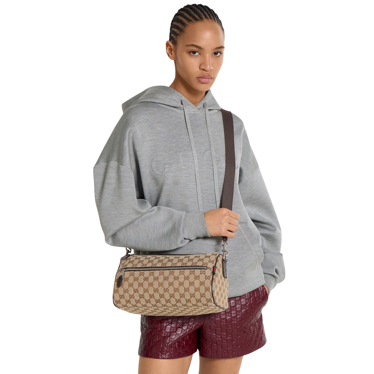 GG canvas small cylinder bag in beige and brown GG canvas | GUCCI® AE