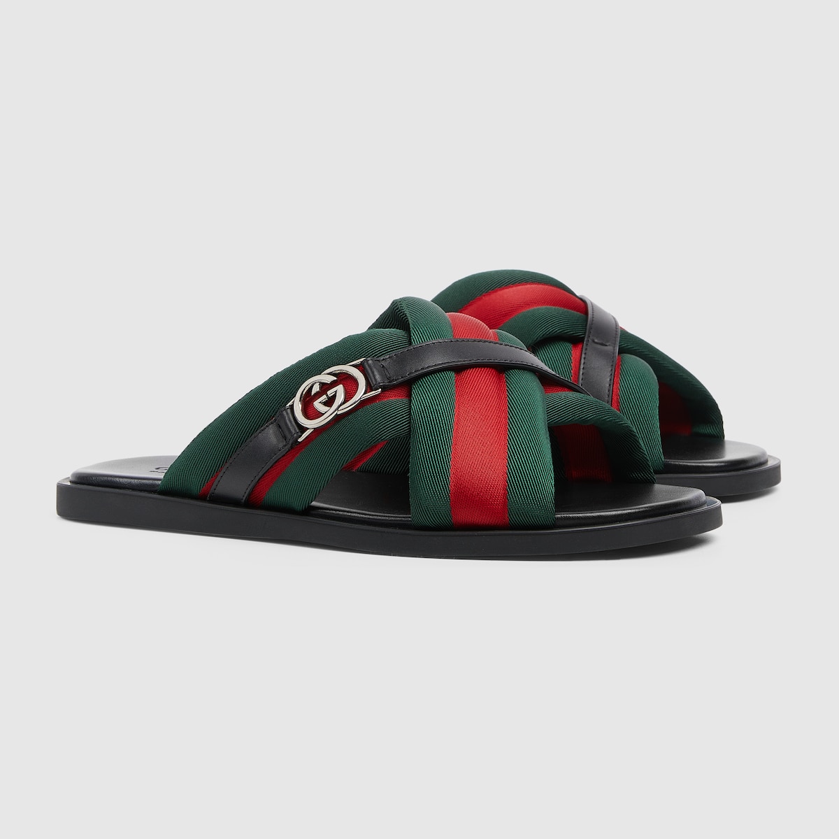 Men's Web sandal with Interlocking G in green and red Web canvas ...