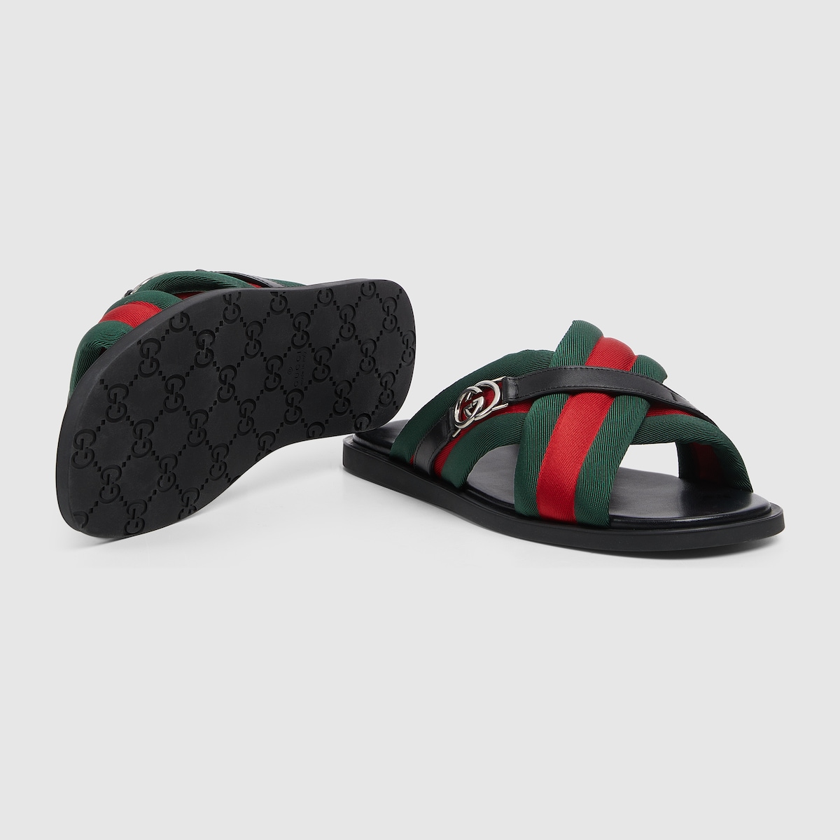 Men's Web sandal with Interlocking G in green and red Web canvas ...