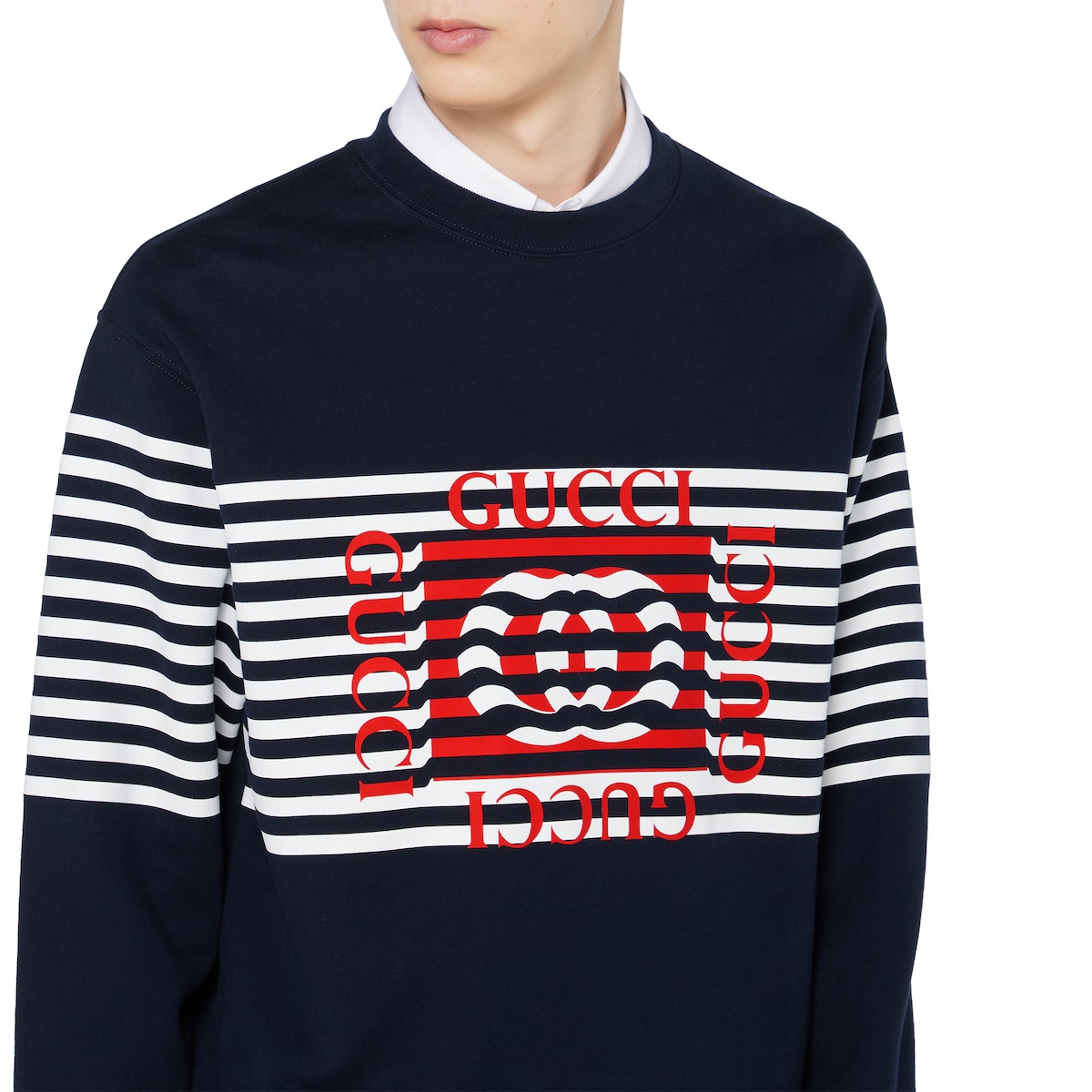 Printed cotton jersey sweatshirt in navy | GUCCI® US